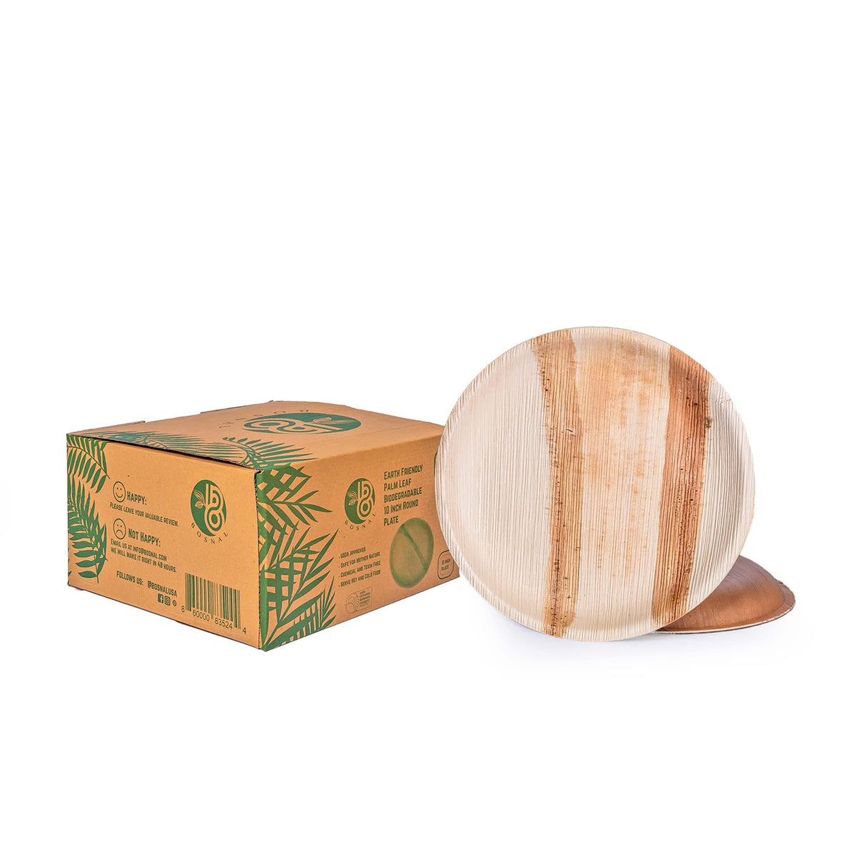 Palm Leaf Biodegradable Plates, 10 inch, Round, 25 Pcs | Bosnal